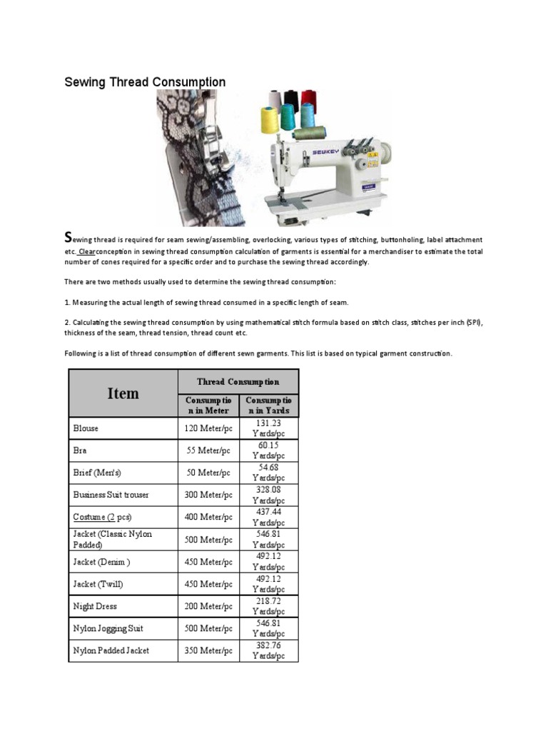 Sewing Thread Consumption | PDF | Sewing | Seam (Sewing)