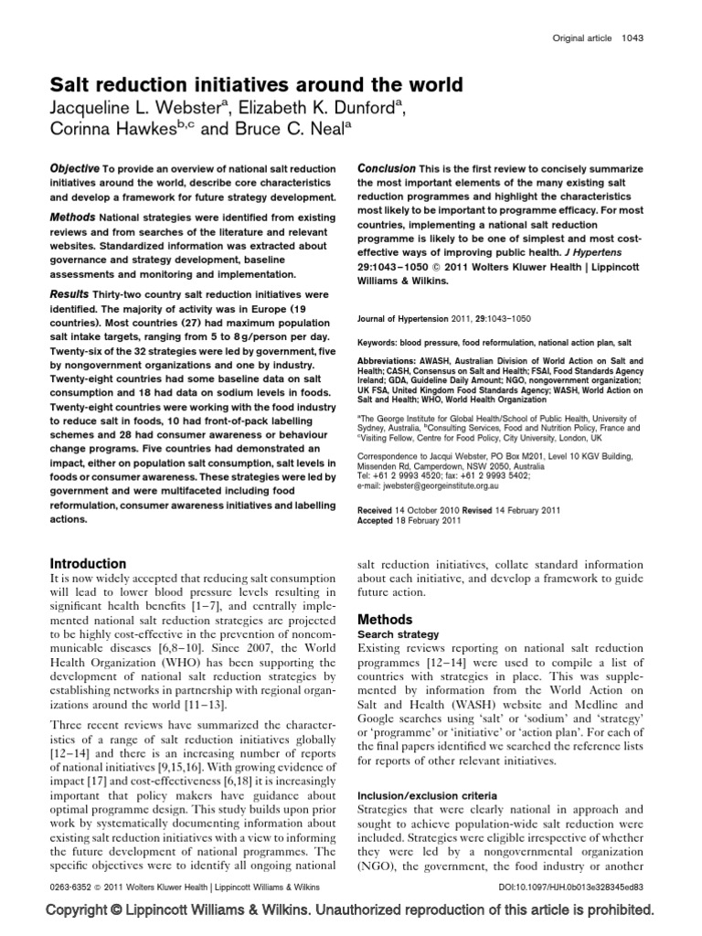 Salt Reduction Initiatives Around The World PDF | PDF | Salt | Non ...