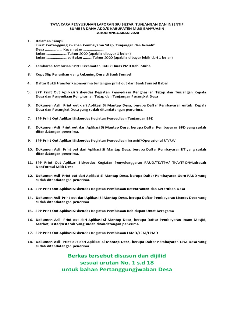 Tata Cara Penyusunan Laporan SPJ Siltap-1 | PDF