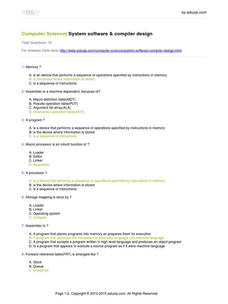 Computer Science:: System Software & Compiler Design | PDF | Assembly ...