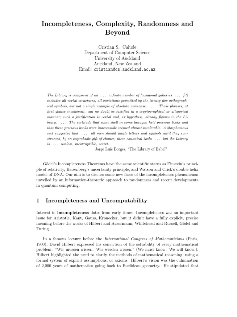 Incompleteness and Randomness | PDF | Axiom | Mathematical Proof