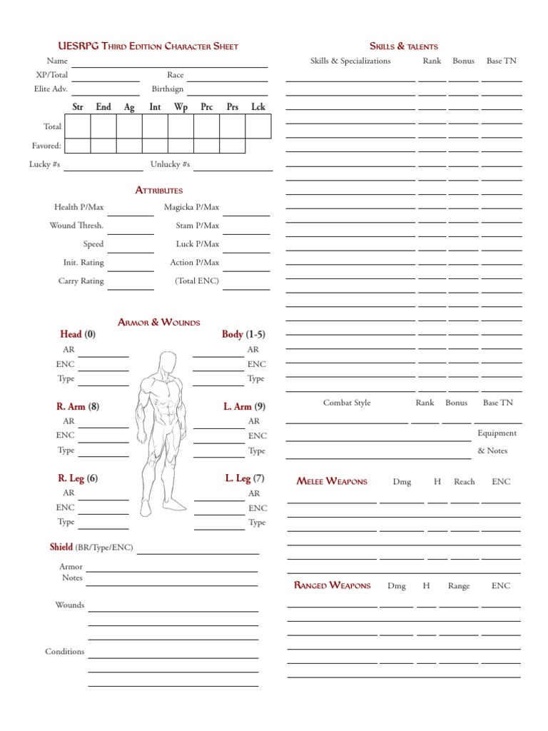 UESRPG 3E Character Sheet Template | PDF | Entertainment | Gaming