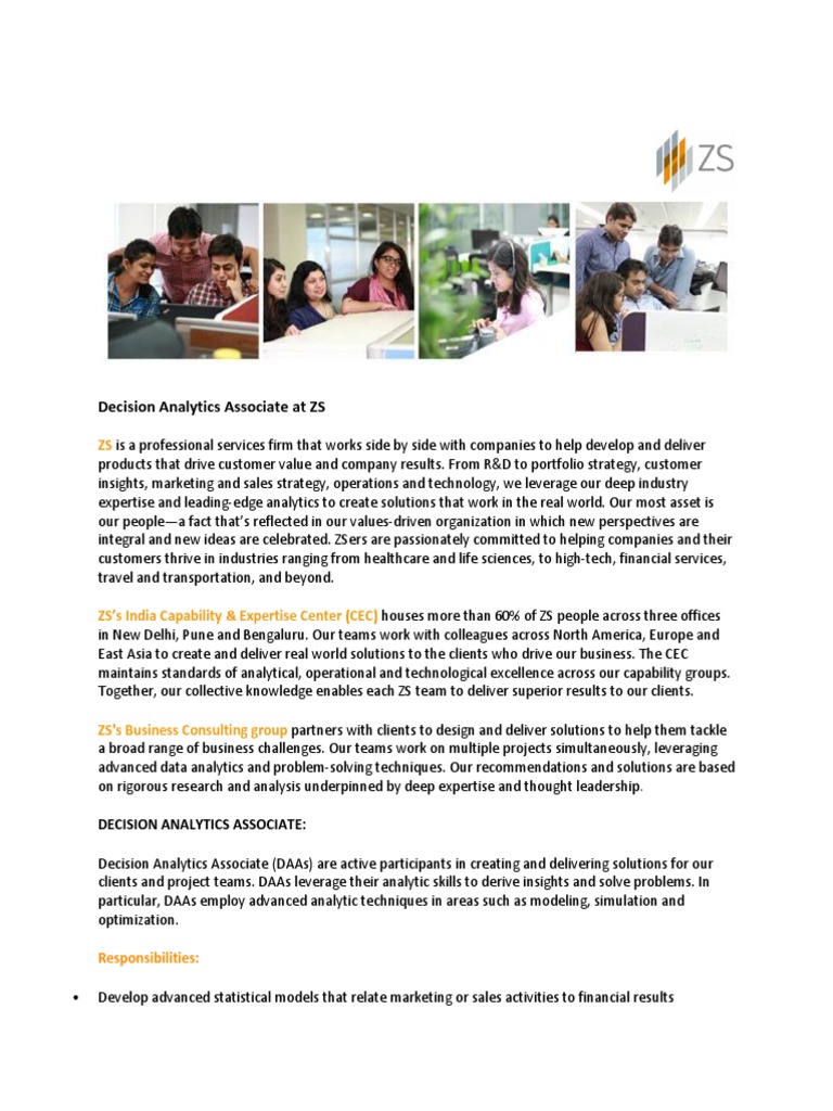 Decision Analytics Associate Role at ZS | PDF | Analytics | Consultant