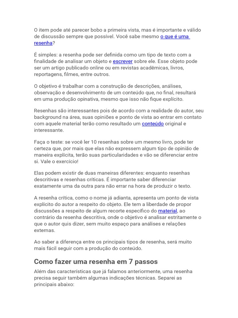 Como fazer uma resenha: os principais passos e tipos de resenha | PDF ...