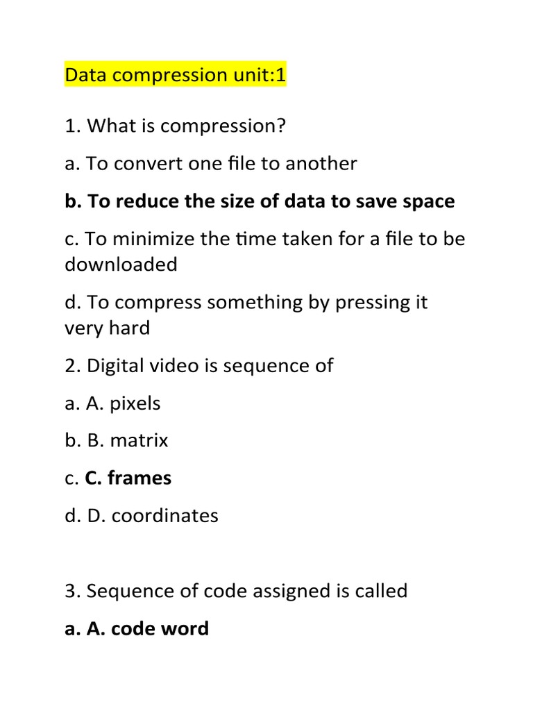 B. To Reduce The Size of Data To Save Space | PDF | Data Compression | Code