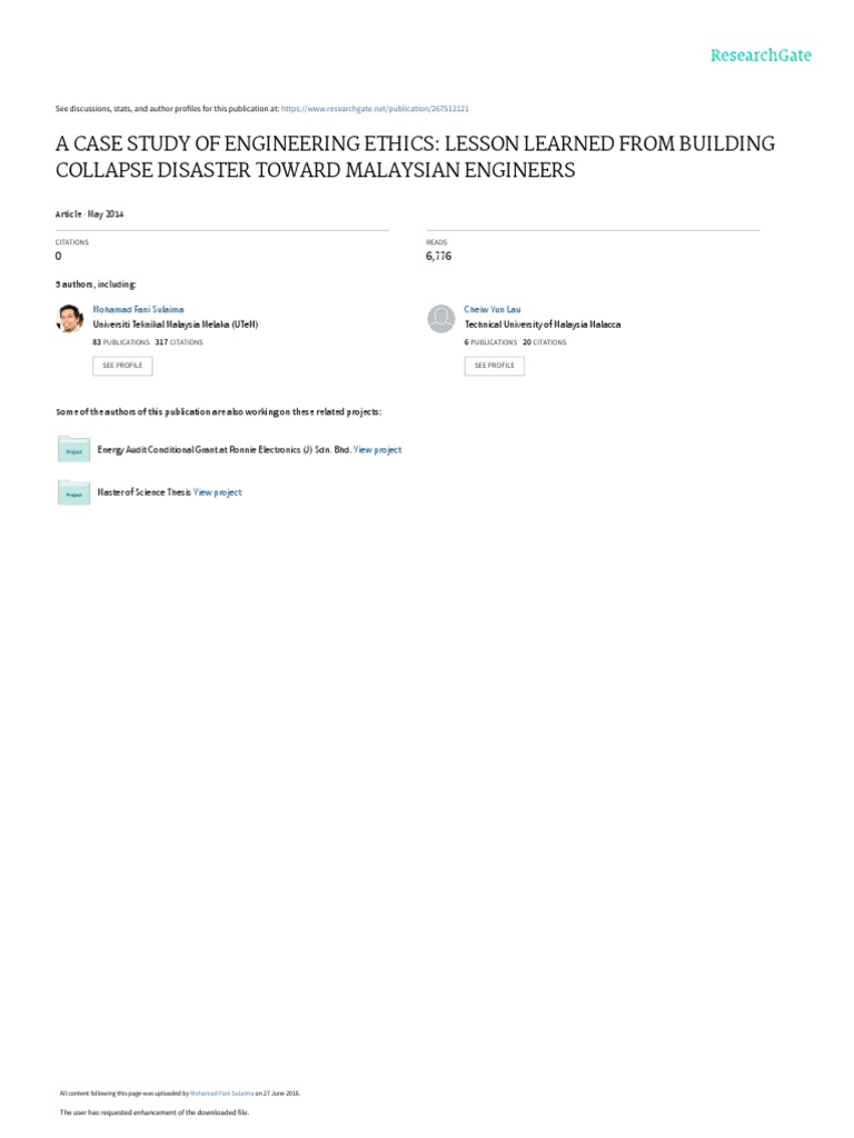 A Case Study of Engineering Ethics: Lessons Learned from the Hotel New ...