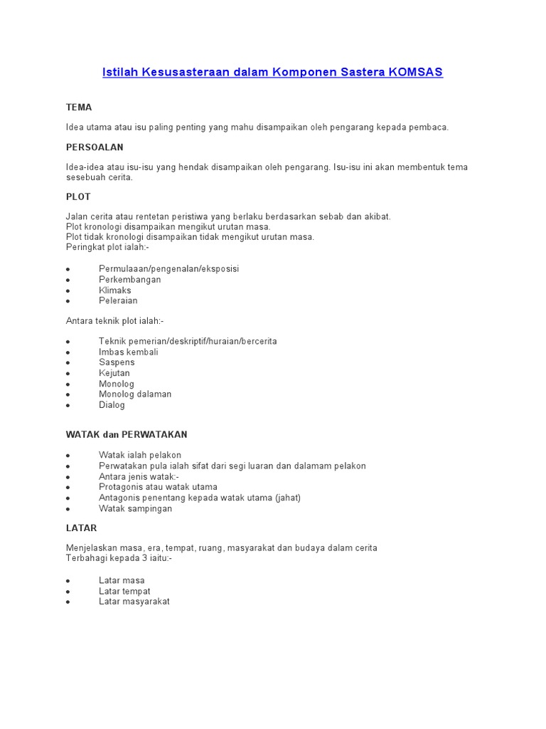 Istilah Kesusasteraan Dalam Komponen Sastera KOMSAS | PDF