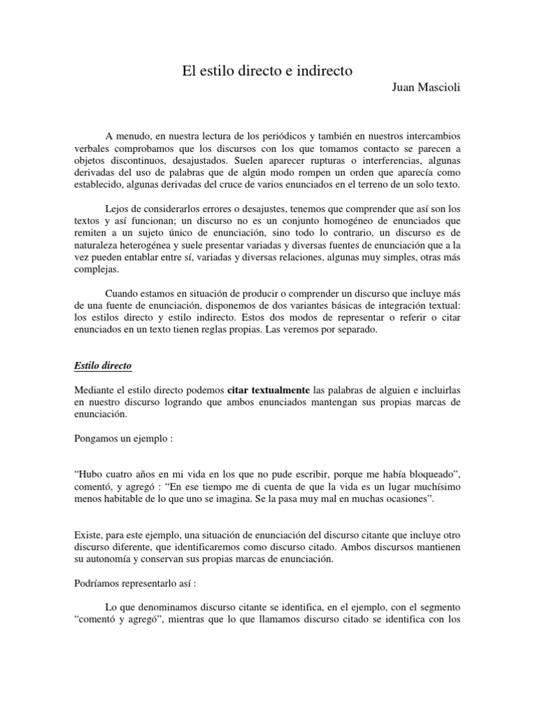 Estilo Directo e Indirecto | PDF | Comillas | Verbo