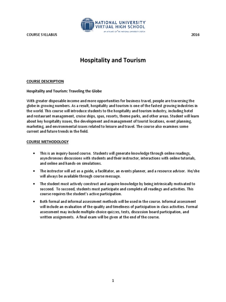 Course Description Hospitality and Tourism: Traveling The Globe | PDF ...