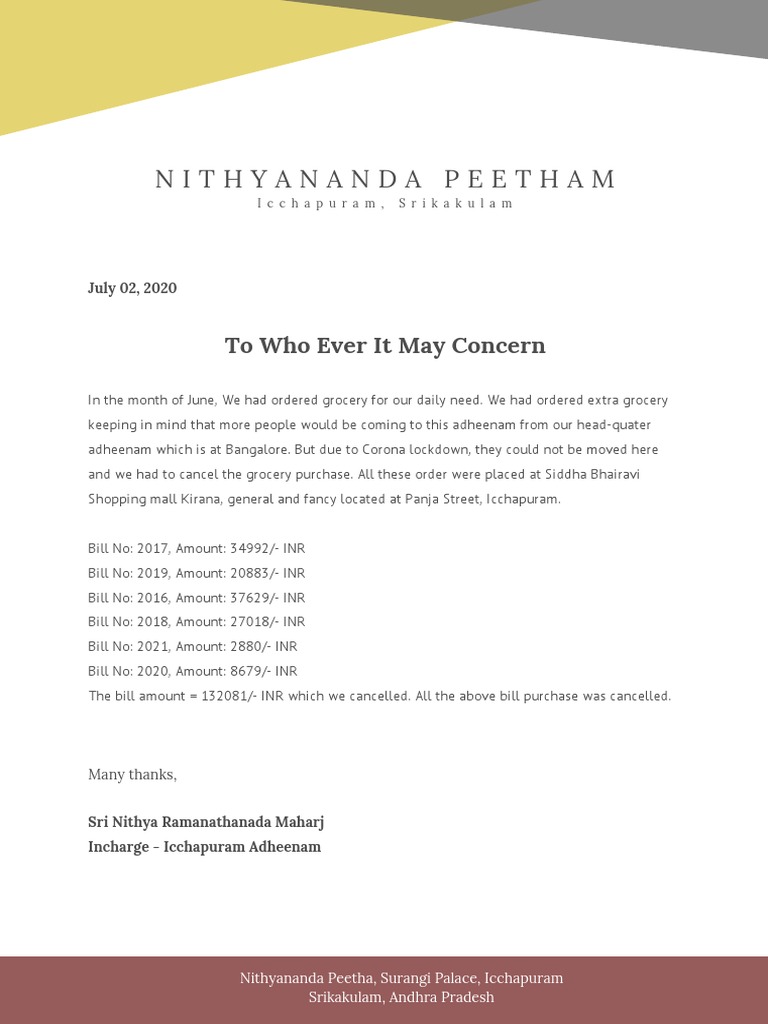 IPM - Siddha Bhairavi Cancellation Letter
