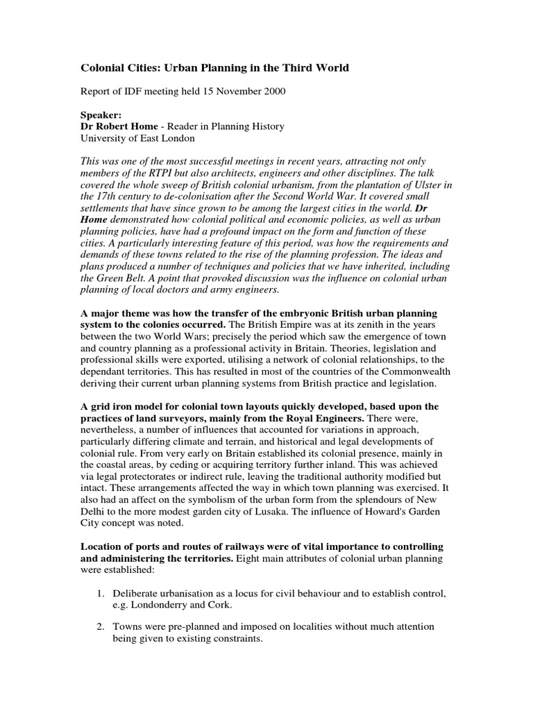 Colonial Cities - Urban Planning in The Third World | PDF | Colonialism ...