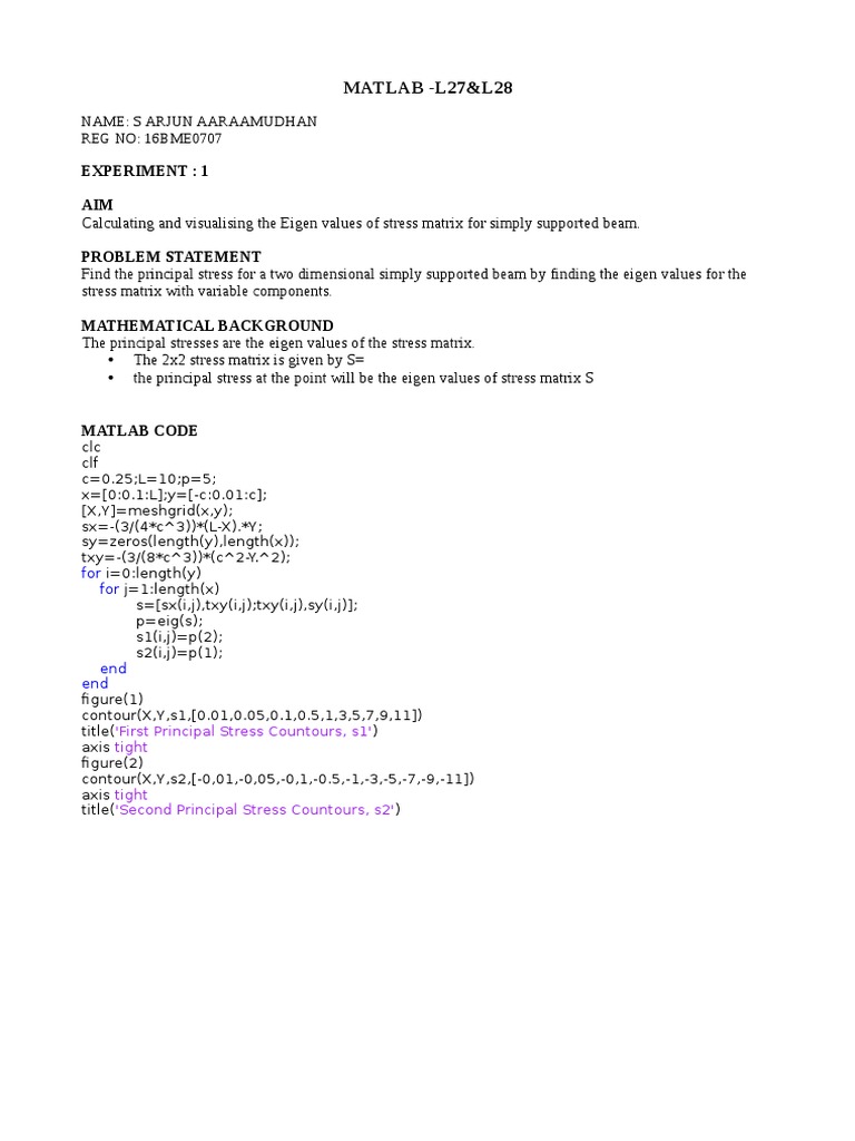 MATLAB - L27&L28: Experiment: 1 AIM | PDF