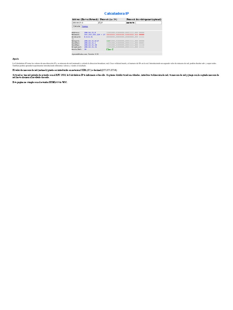Calculadora IP - IP Subnetting | PDF | Dirección IP | Red de computadoras