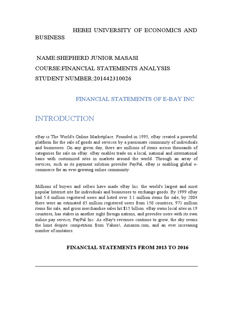 eBay Financial Analysis for Students | PDF | E Bay | Gross Margin