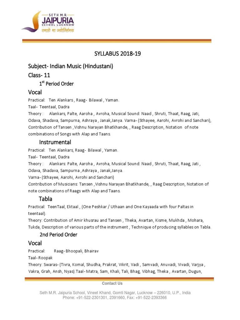 SYLLABUS 2018-19 Subject-Indian Music (Hindustani) Class - 11 Vocal ...