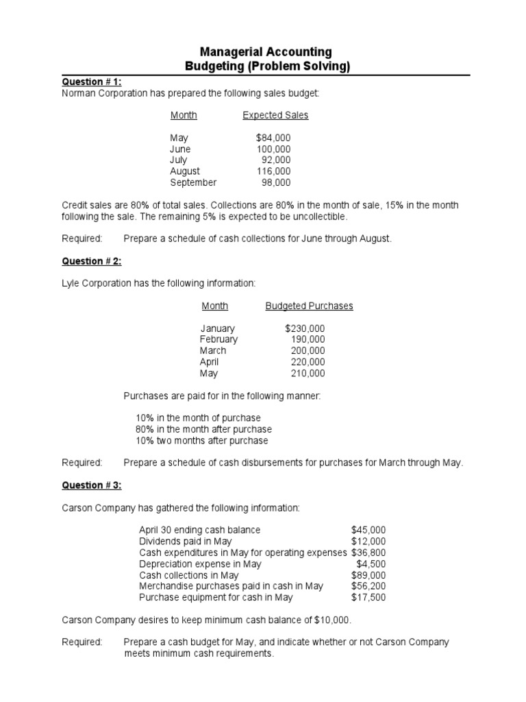 Budgeting With Answer Pdf Expense Budget