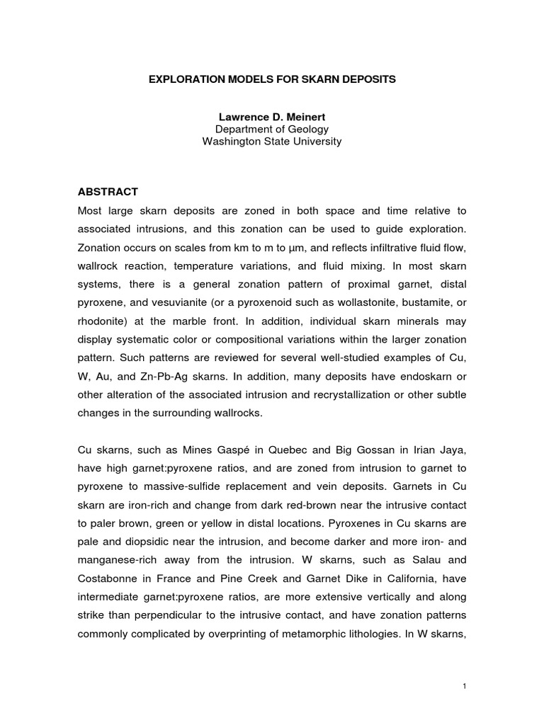 Explorations Models For Skarn Deposits | PDF | Minerals | Mineralogy