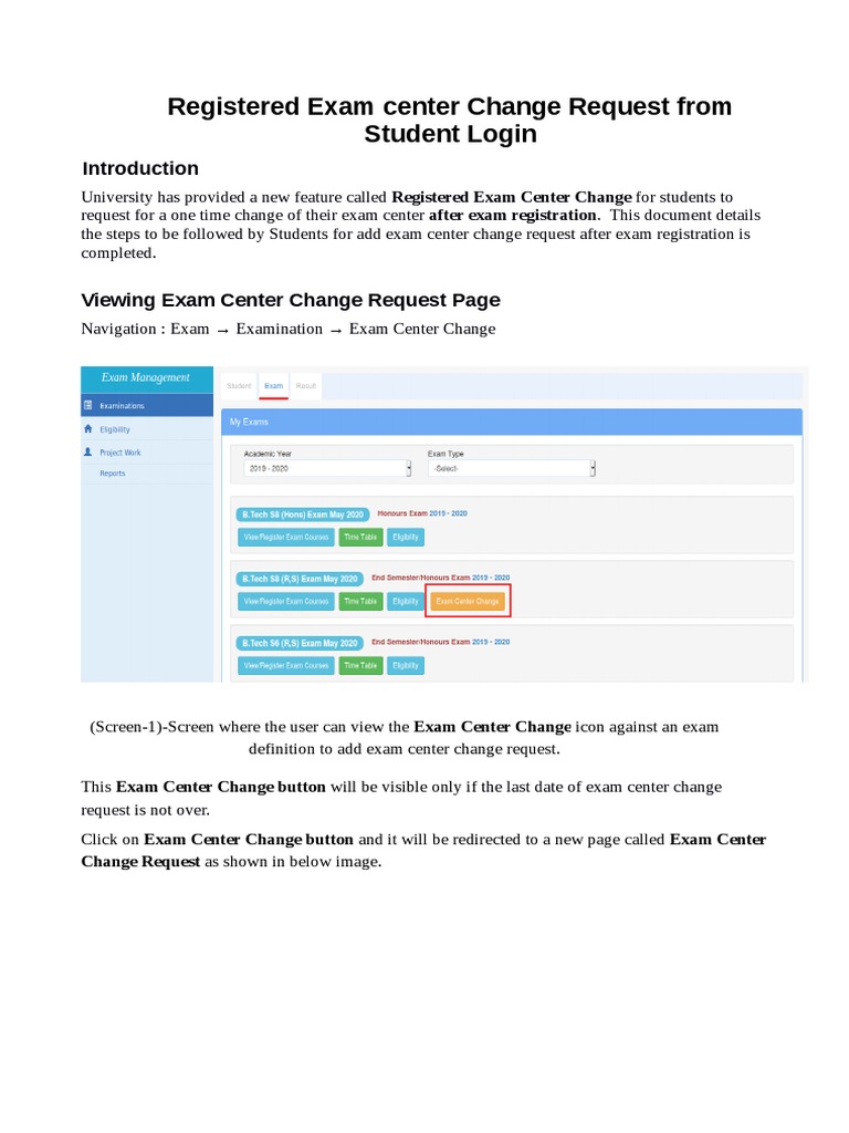 Registered Exam Center Change Request From Student Login | PDF ...