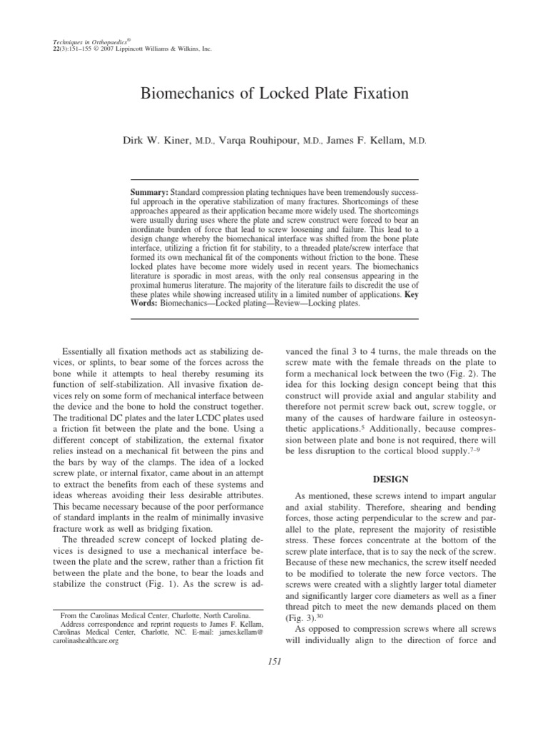 Biomechanics of Locked Plate Fixation - 2007 | PDF | Screw ...