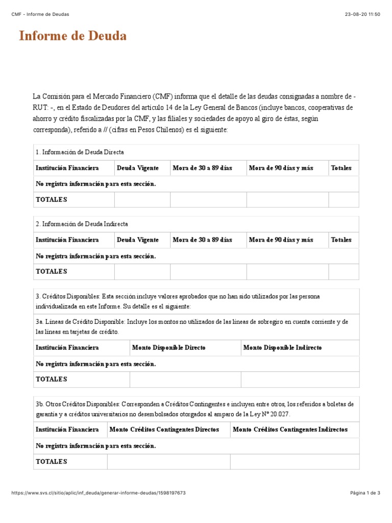 CMF - Informe de Deudas PDF | PDF | Tarjeta de crédito | Pagaré