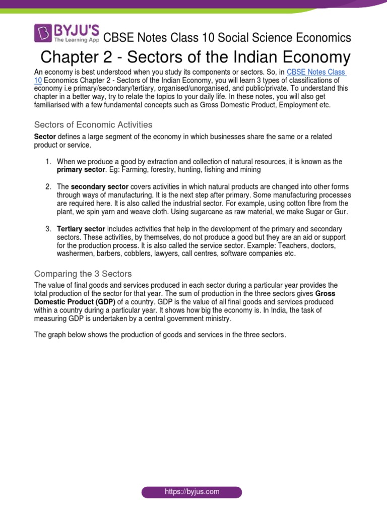 CBSE Notes Class 10 Social Science Economics Chapter 2 Sectors of The ...