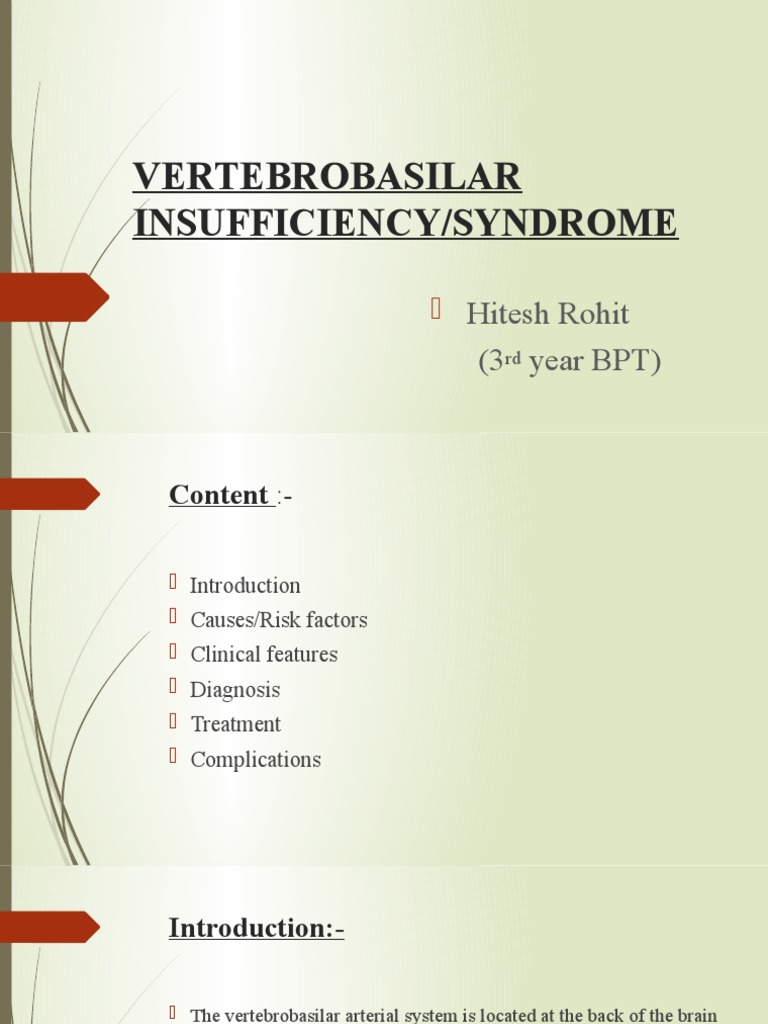 Vertebrobasilar Insufficiency Overview | PDF | Atherosclerosis | Angiology