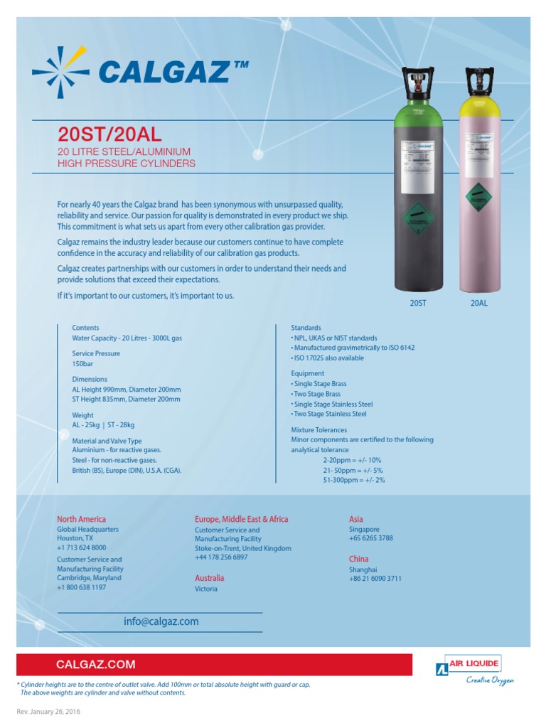 CALGAZ LTD Specsheet 20ST-20AL | PDF | Gases | Mechanical Engineering