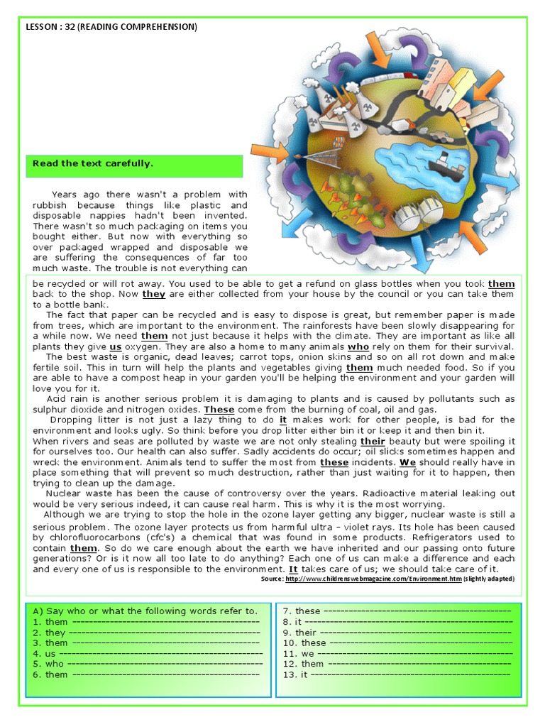 Lesson: 32 (Reading Comprehension) : Read The Text Carefully | PDF ...
