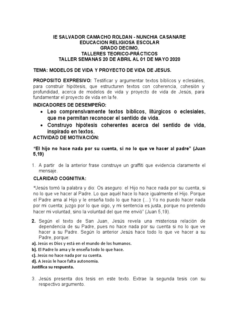 Grado Decimo Religion | PDF | Madre Teresa | Jesús