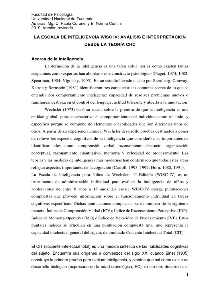 Análisis WISC-IV desde la Teoría CHC | PDF | Inteligencia | Cociente de ...