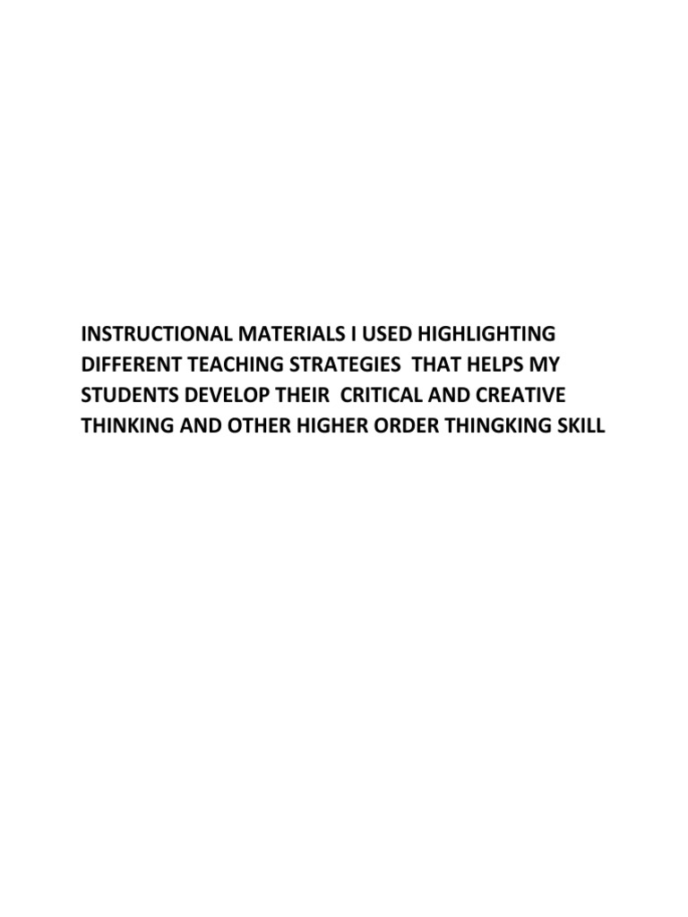 Instructional Materials I Used Highlighting Different Teaching ...