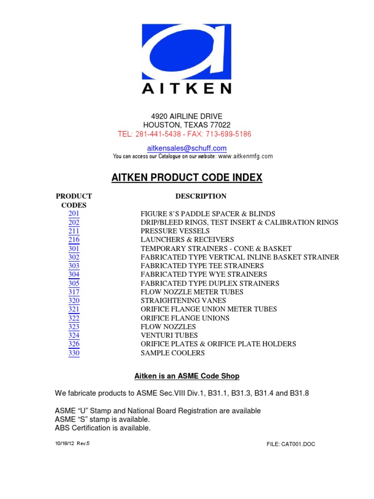 Aitken Welding and Strainer Products | PDF | Pipe (Fluid Conveyance ...