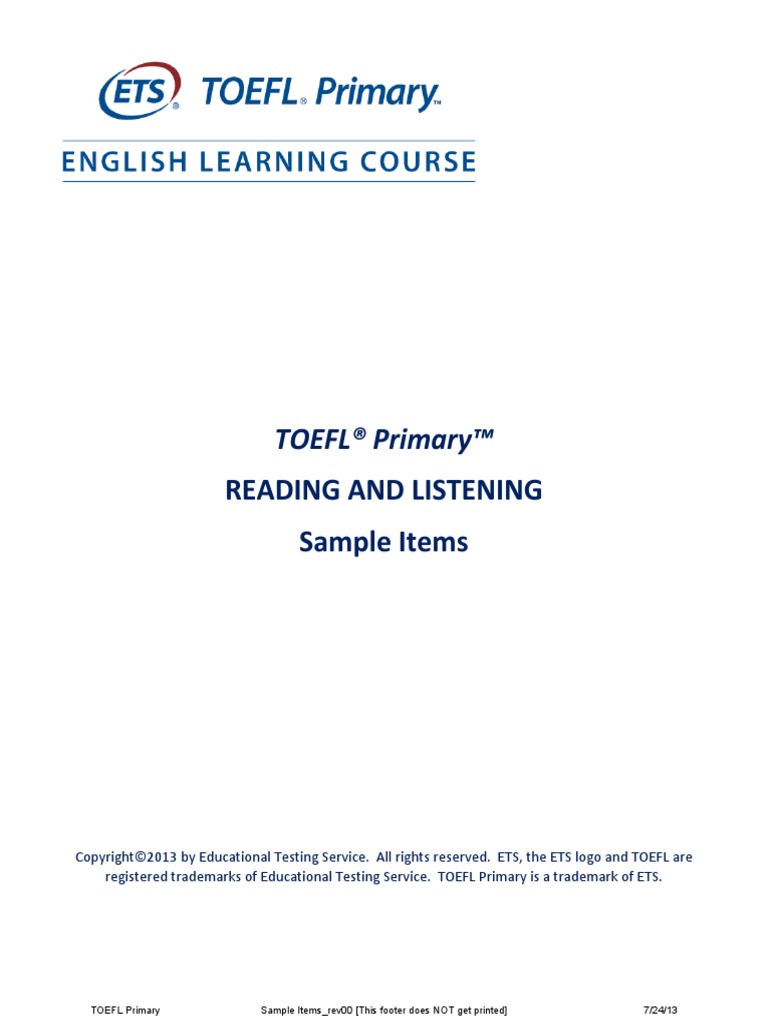 TOEFL® Primary™: Reading and Listening Sample Items | PDF | Test Of ...