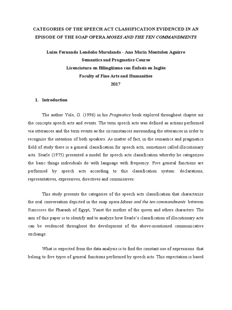 Speech Acts Classification | PDF | Human Communication | Cognitive Science