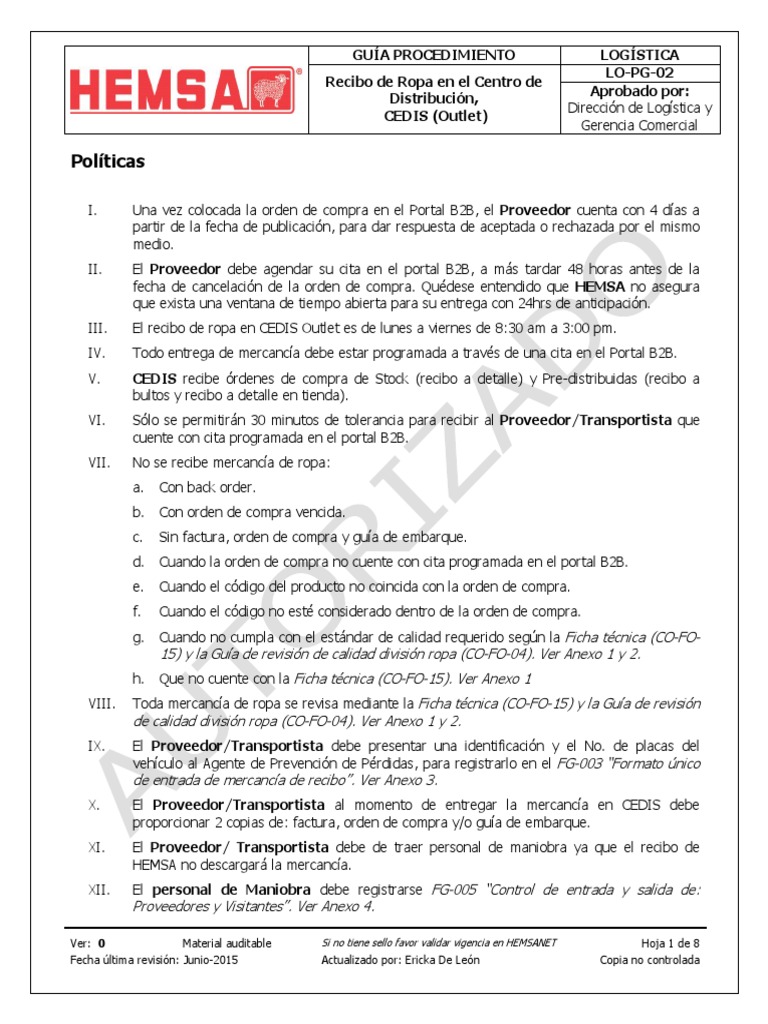 Recibo de Ropa en El Centro de Distribución, CEDIS (Outlet) | PDF ...