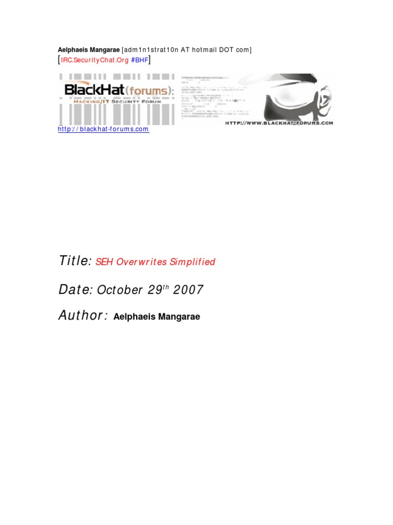 SEH Exploitation Guide | PDF | Vulnerability (Computing) | Pointer ...