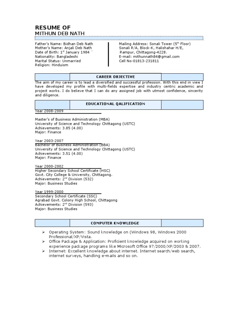 Curriculum Vitae of Mithun Debnath | PDF | Computing | Software