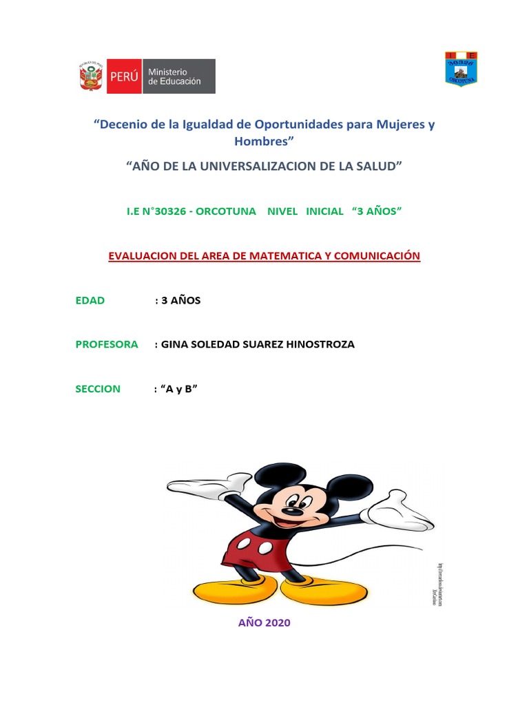 Evaluacion I Trimestre Matematica - Orcotuna | PDF