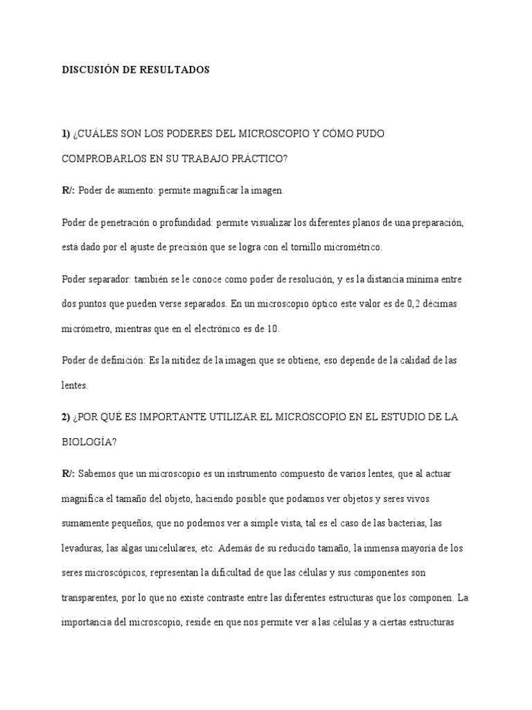 Discusión de Resultados. Lab. Bio. | PDF