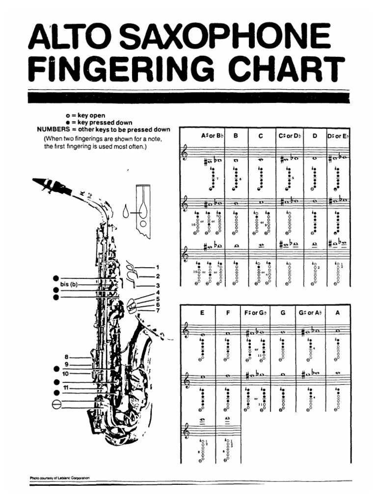 Alto Saxophone Fingering Chart: JF BFT | PDF | Saxophone | Woodwind ...