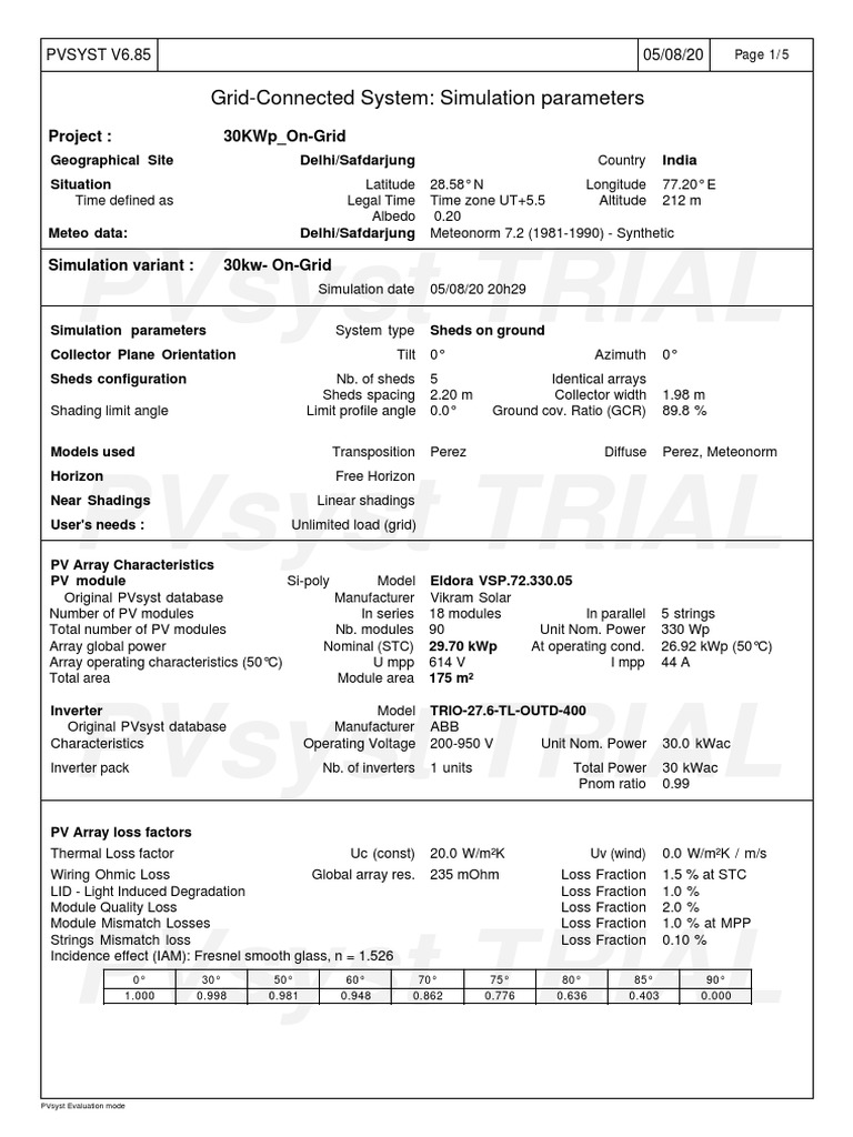 Pvsyst Trial Pvsyst Trial Pvsyst Trial Pvsyst Trial: Grid-Connected System: Simulation ...
