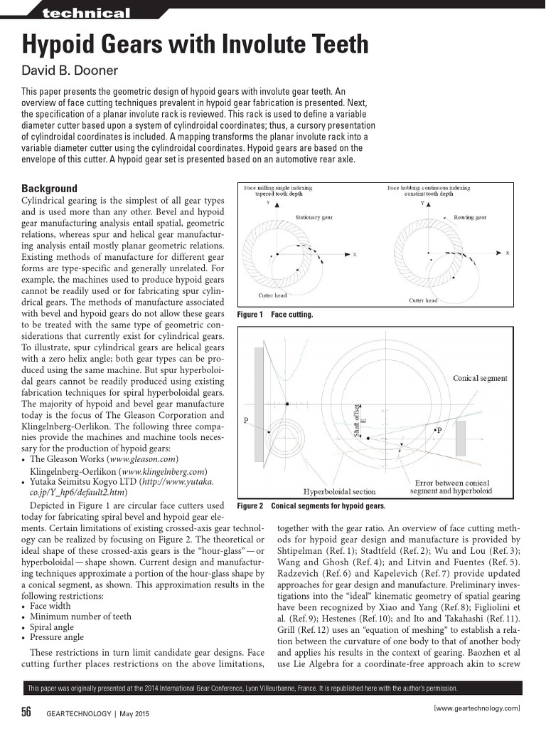Hypoid Gears With Involute Teeth: David B. Dooner | PDF | Gear ...