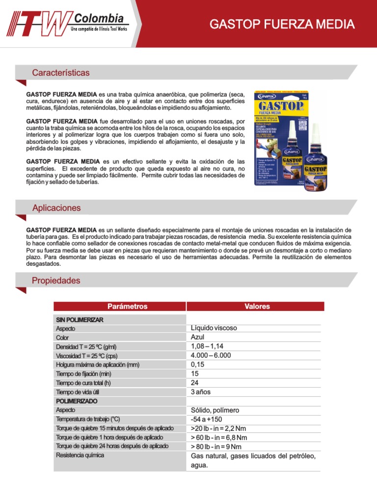 Ficha Tecnica Gastop Fuerza Media PDF | PDF | Materiales | Química