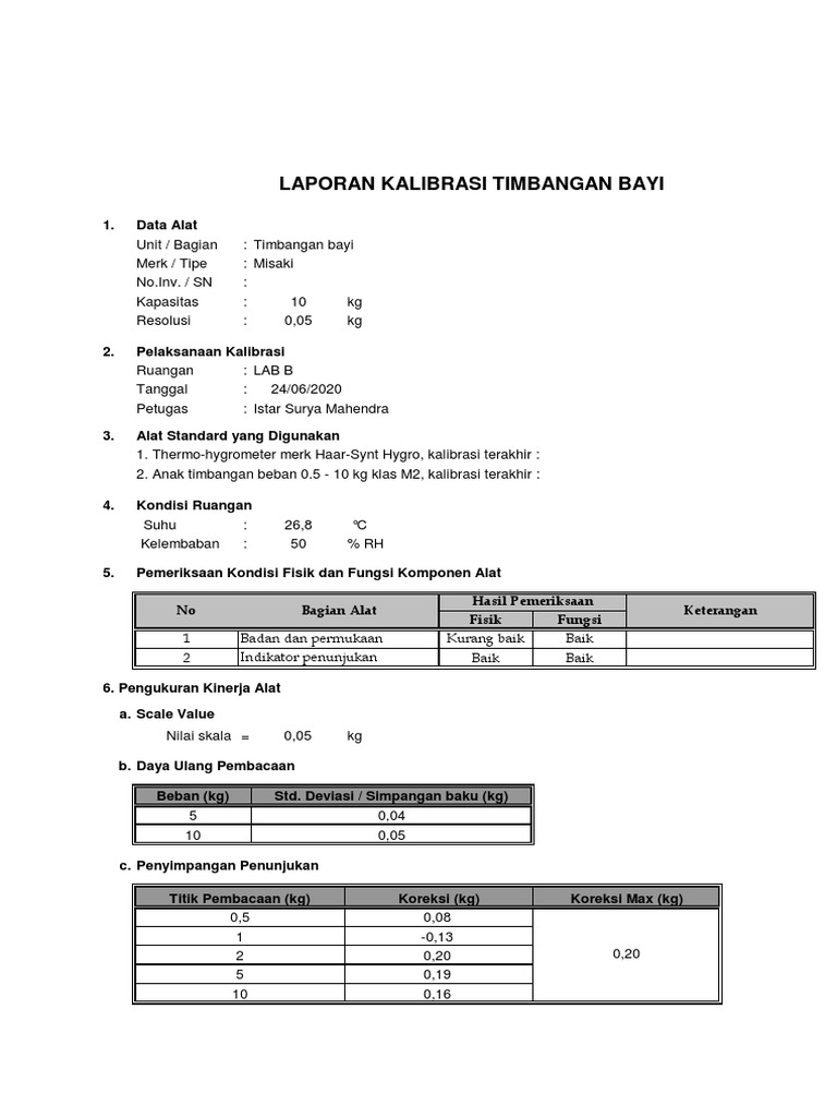 Form Pengolahan Dan Pelaporan Kalibrasi Timbangan Bayi Gembus | PDF