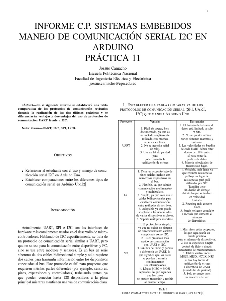 Comparacion SPI Vs I2C Vs UART | PDF | Electrónica | Ingeniería Informática
