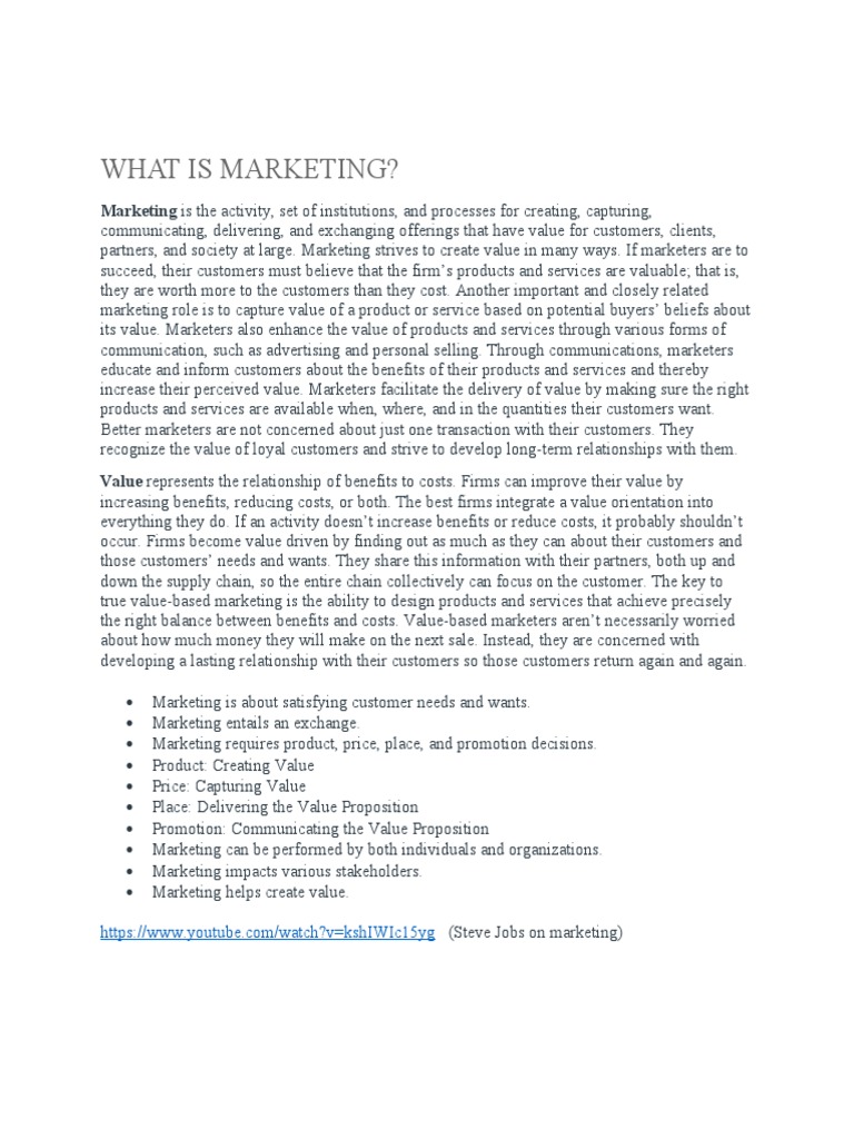 Chapter 1 - Intro To Marketing 201 | PDF | Retail | Marketing