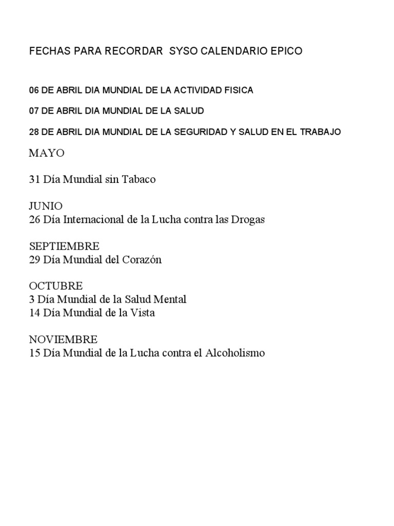 Fechas para Recordar Syso Calendario Epico | PDF