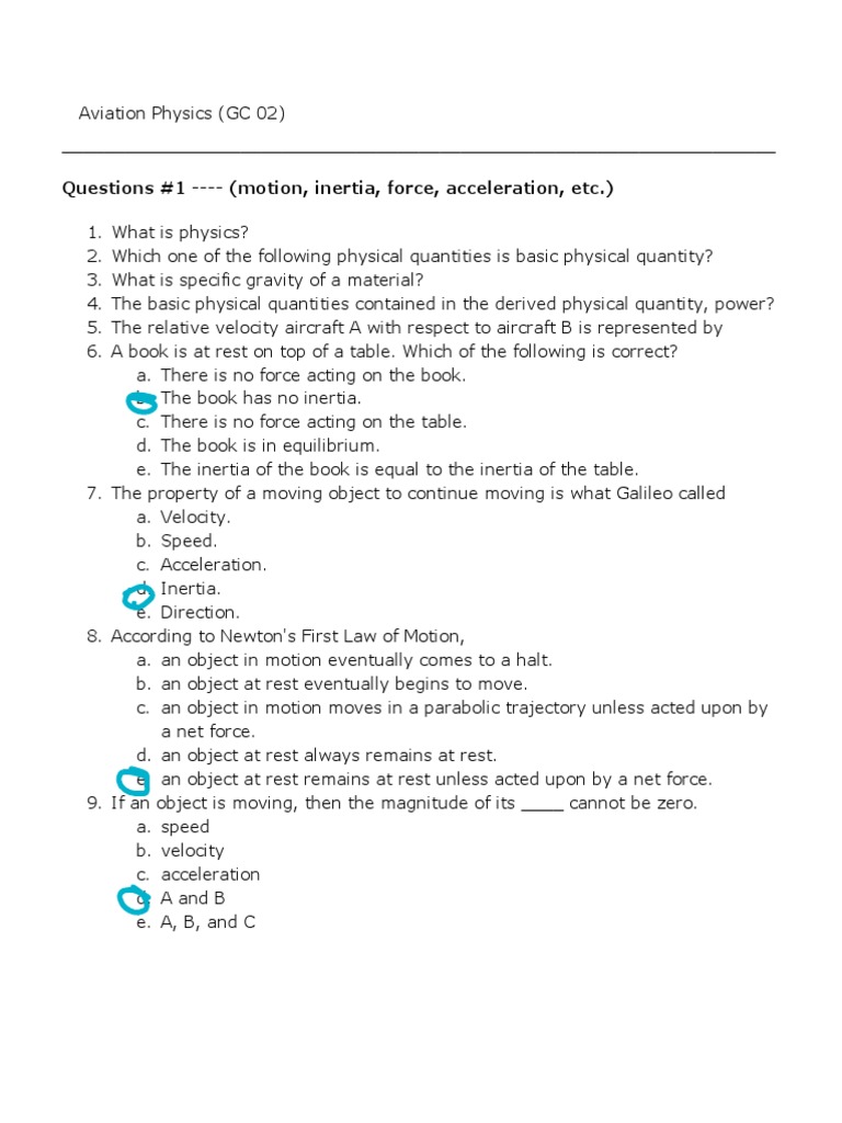 Aviation Physics Exam Questions | PDF | Acceleration | Kinetic Energy