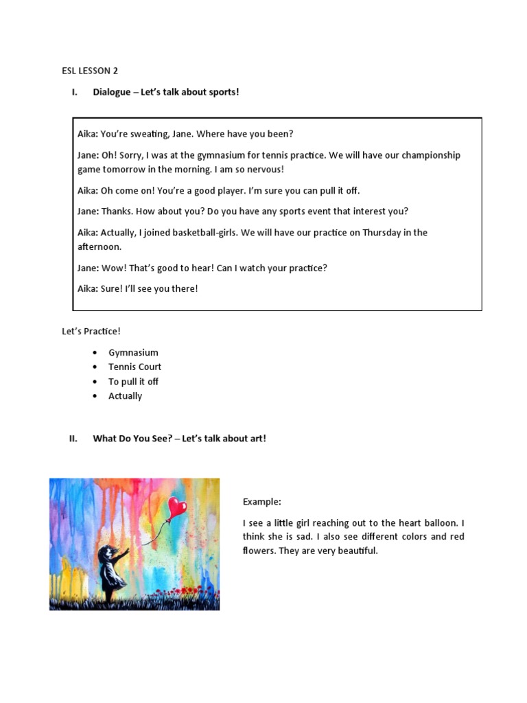 I. Dialogue - Let's Talk About Sports! | PDF