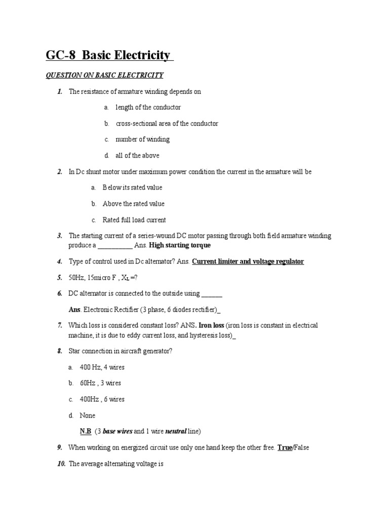 Understanding Basic Electricity: Answers to Questions on Resistance ...
